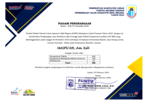 Piagam Penghargaan Maspuah - BKPSDM Kabupaten Lebak